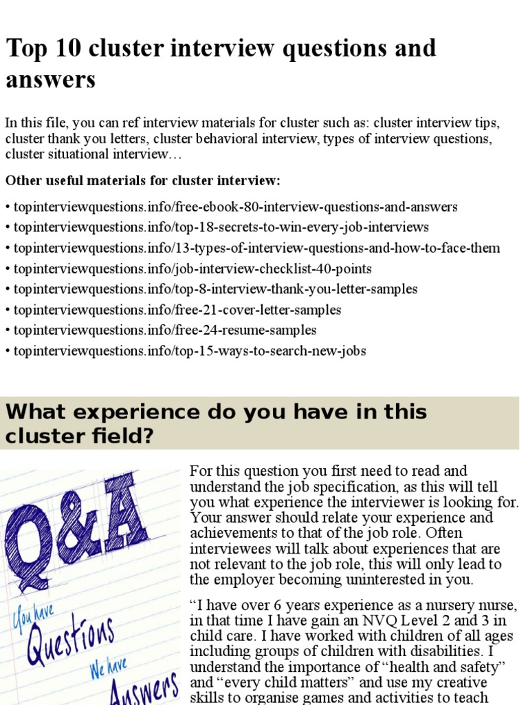 Top 10 Cluster Interview Questions and Answers | PDF | Interview | Job ...