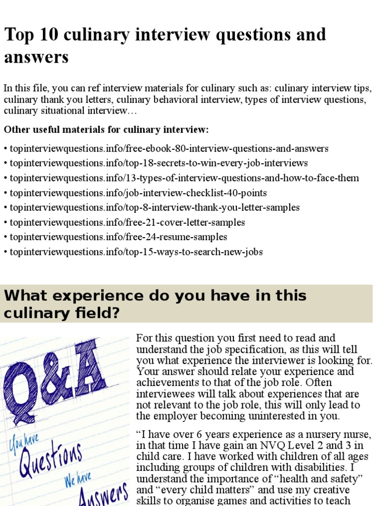 Top 10 Culinary Interview Questions and Answers | PDF | Interview | Job ...