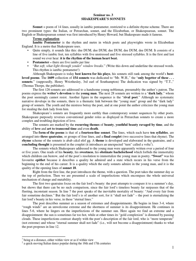 Seminar 3 Shakespeare Sonnets and Hamlet | PDF | Hamlet | Shakespeare's ...