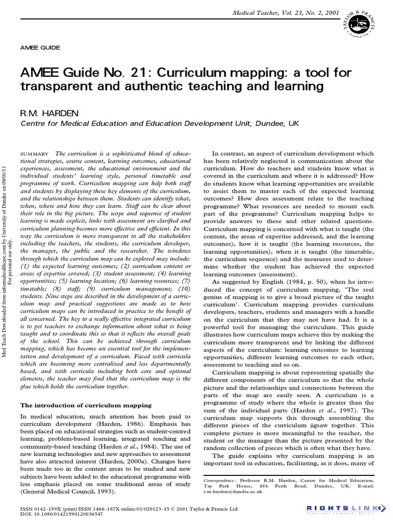 AMEE Guide 21 - Curriculum Mapping PDF | PDF | Curriculum | Educational ...