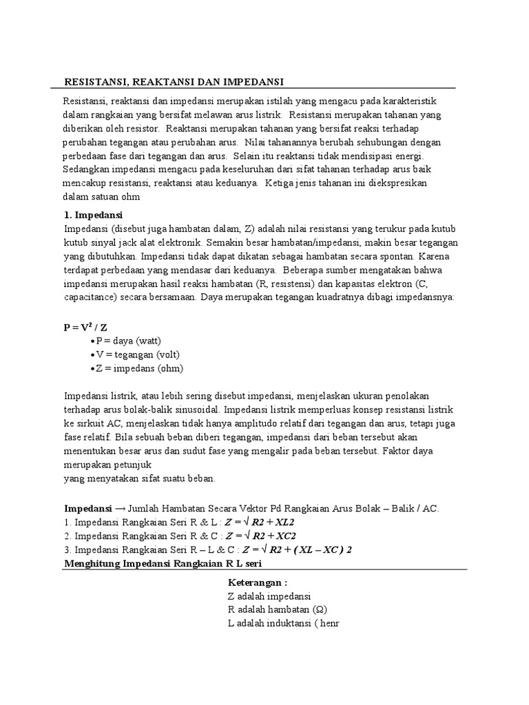 Resistansi, Reaktansi Dan Impedansi | PDF | Sains & Matematika