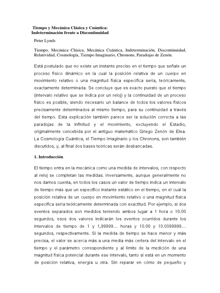 (Peter Lynds) Tiempo y Mecánica Clásica y Cuántica | PDF | Hora ...