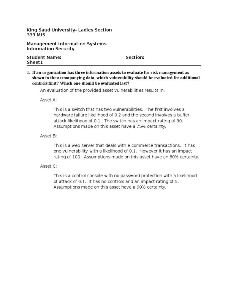 CH 4 Assignment | PDF | Threat (Computer) | Vulnerability (Computing)