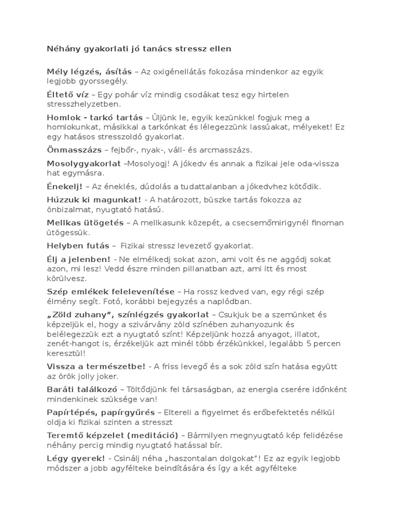 30 Apró Gyakorlat Stressz Ellen | PDF