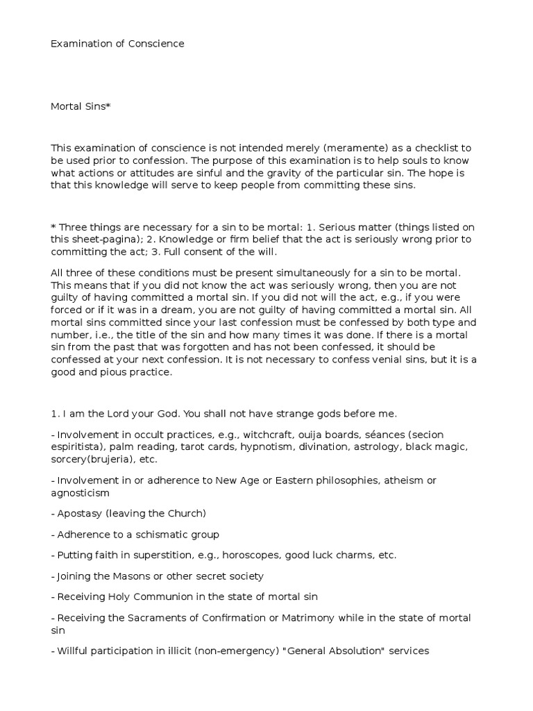 Examination of Conscience | PDF | Penance | Confession (Religion)