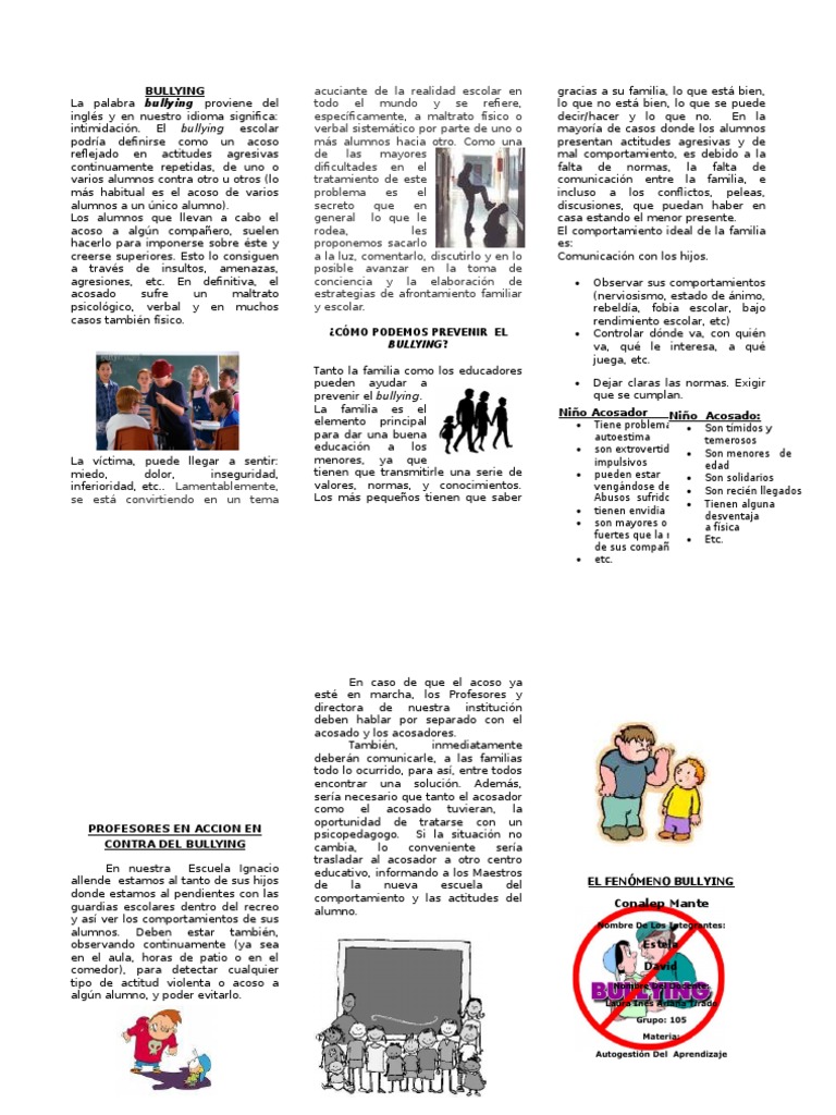 Triptico Bullying | PDF | Cognición | Conceptos psicologicos