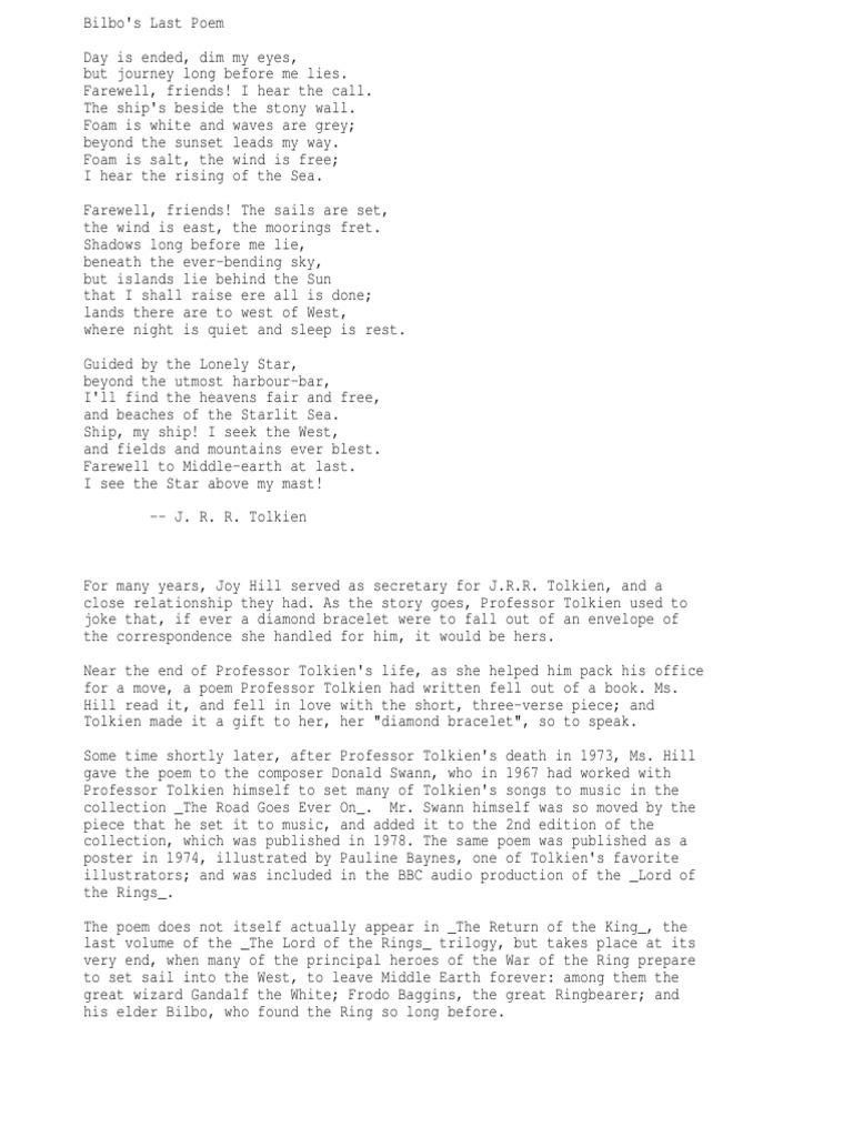 Bilbo's Last Poem | PDF | Middle Earth | J. R. R. Tolkien