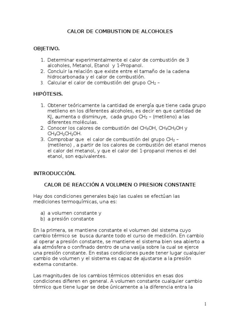 Calor de Combustion de Alcoholes | PDF | Hidrógeno | Calor