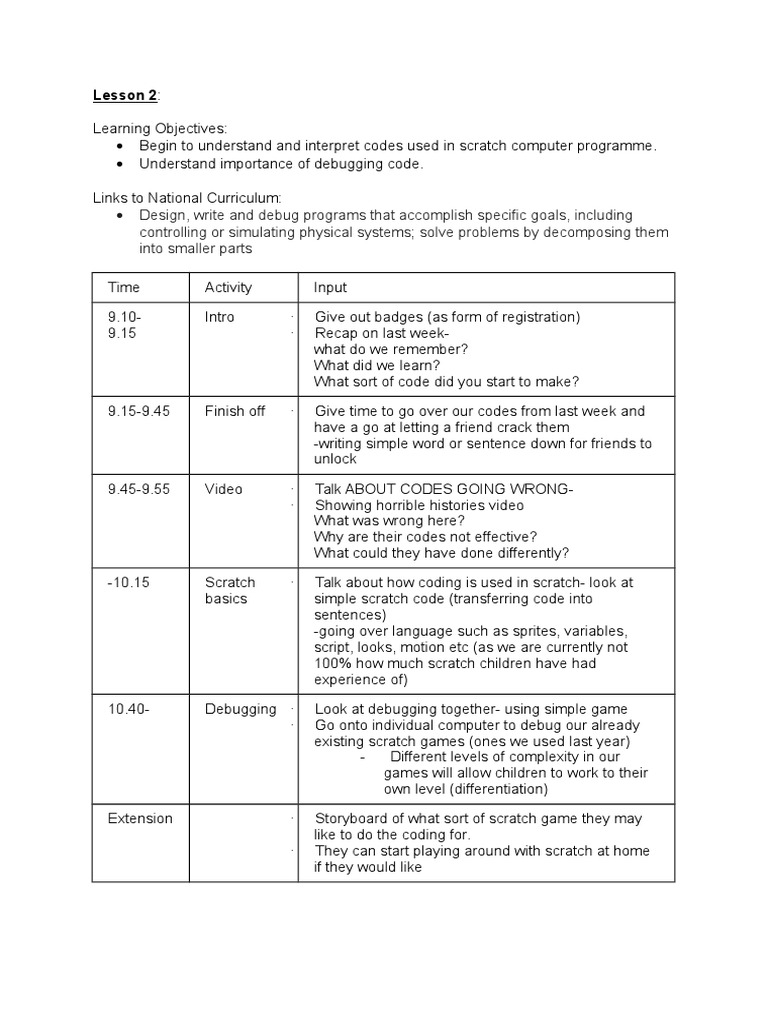 Grade 1 Scratch Coding Lesson Plan | PDF