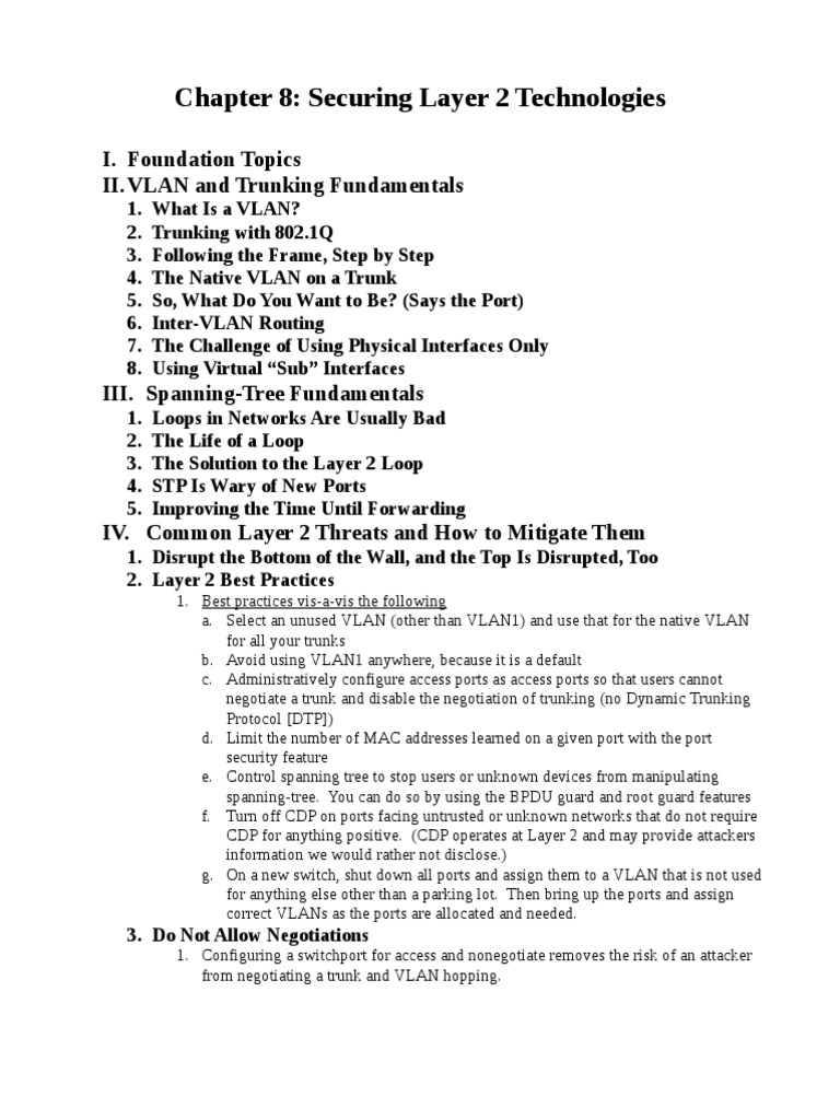 Ccna Security Ch8 Securing Layer2 Technologies | PDF | Network Switch | Port (Computer Networking)