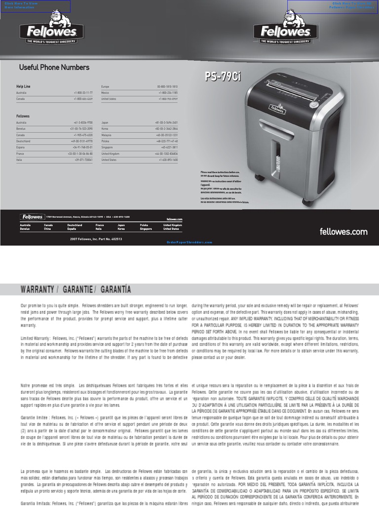 Fellowes Intellishred PS-79Ci Paper Shredder - 3227901 | PDF | Paper ...