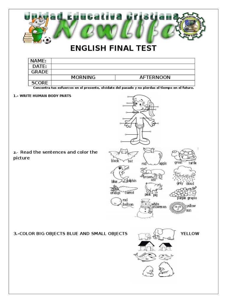English Final Test: Name: Date: Grade Morning Afternoon Score | PDF ...