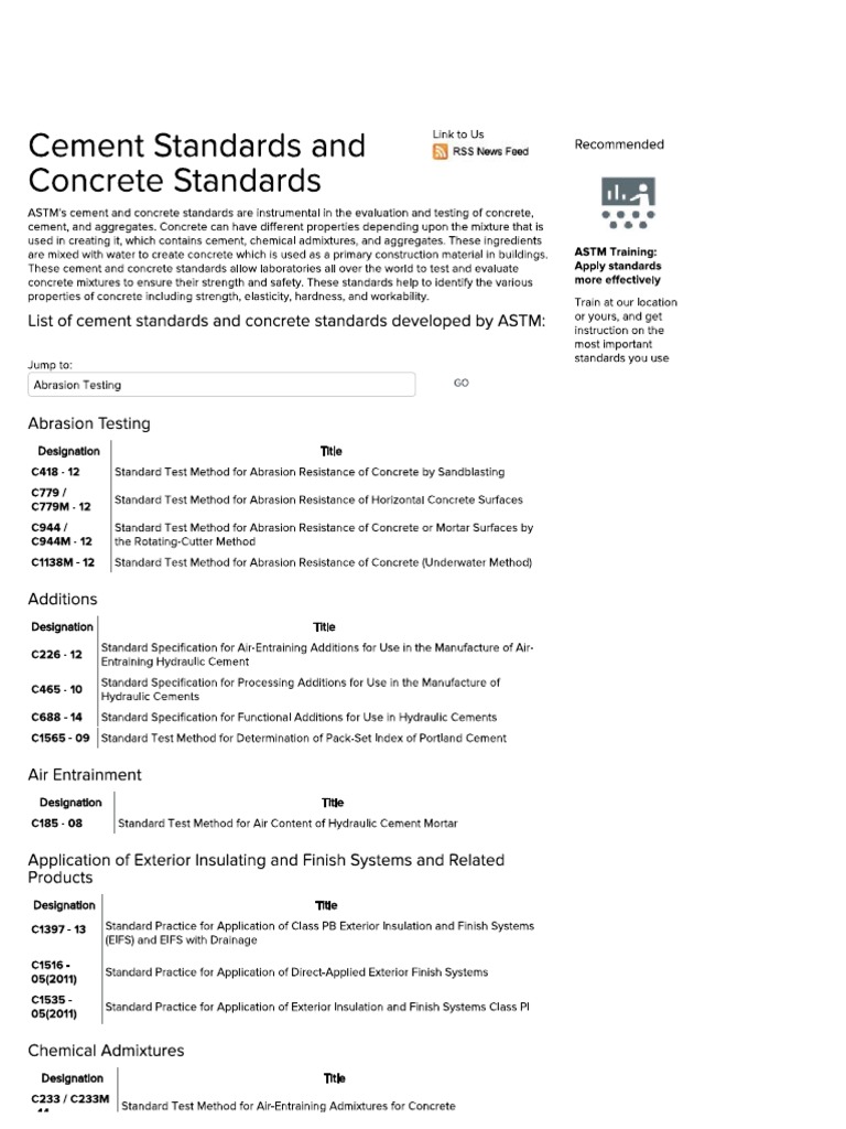 Cement Standards and Concrete Standards PDF | PDF