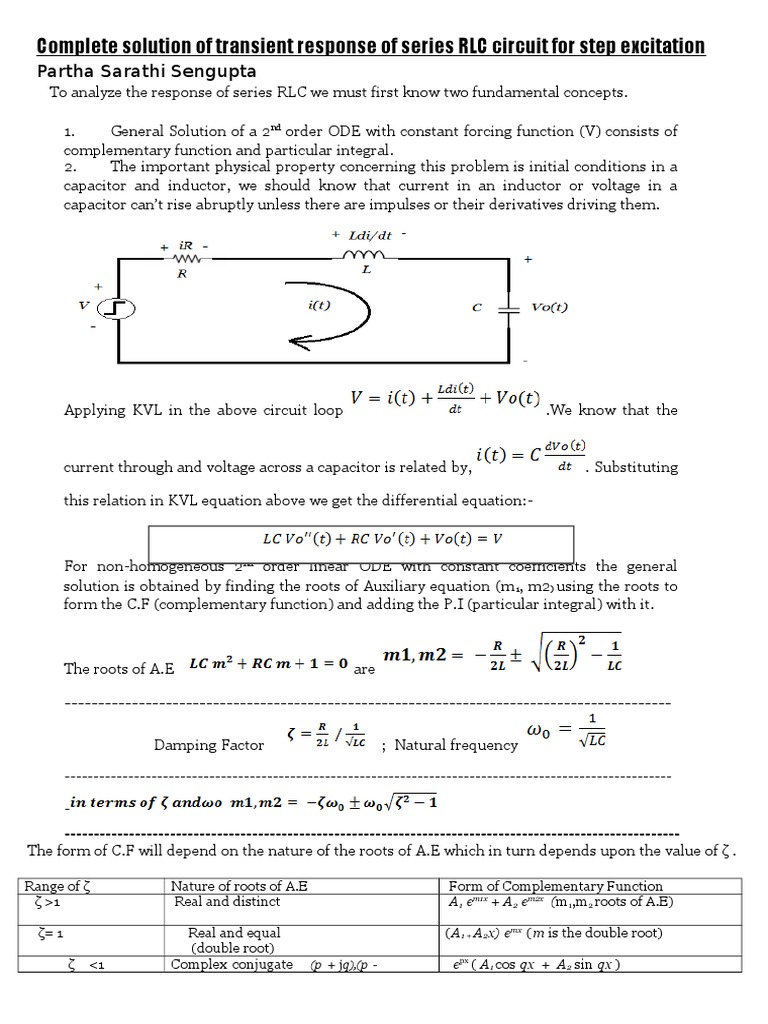 Complete Solution of Transient Response of Series RLC Circuit For Step ...