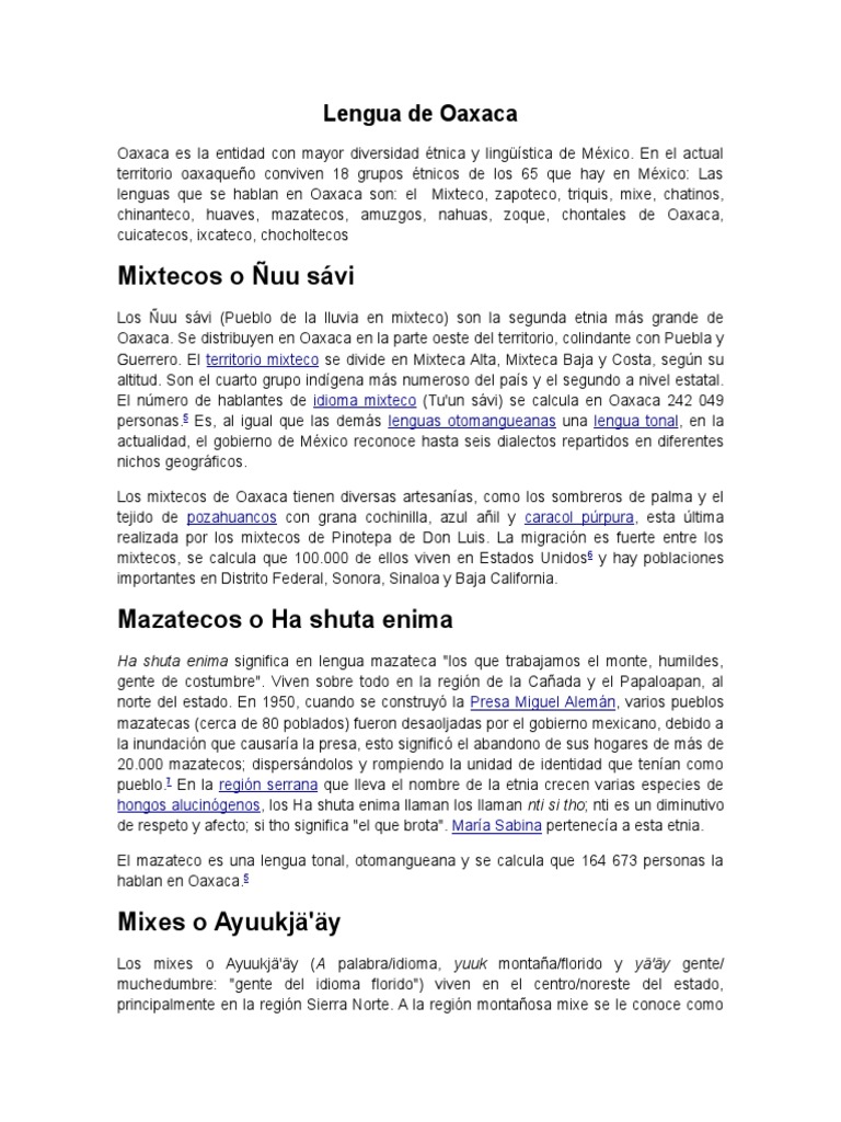 Diversidad Lingüística en Oaxaca | PDF | Pueblos indígenas de América ...