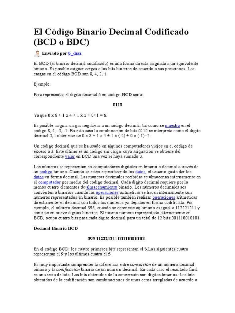 El Código Binario Decimal Codificado | PDF | Decimal codificado en ...