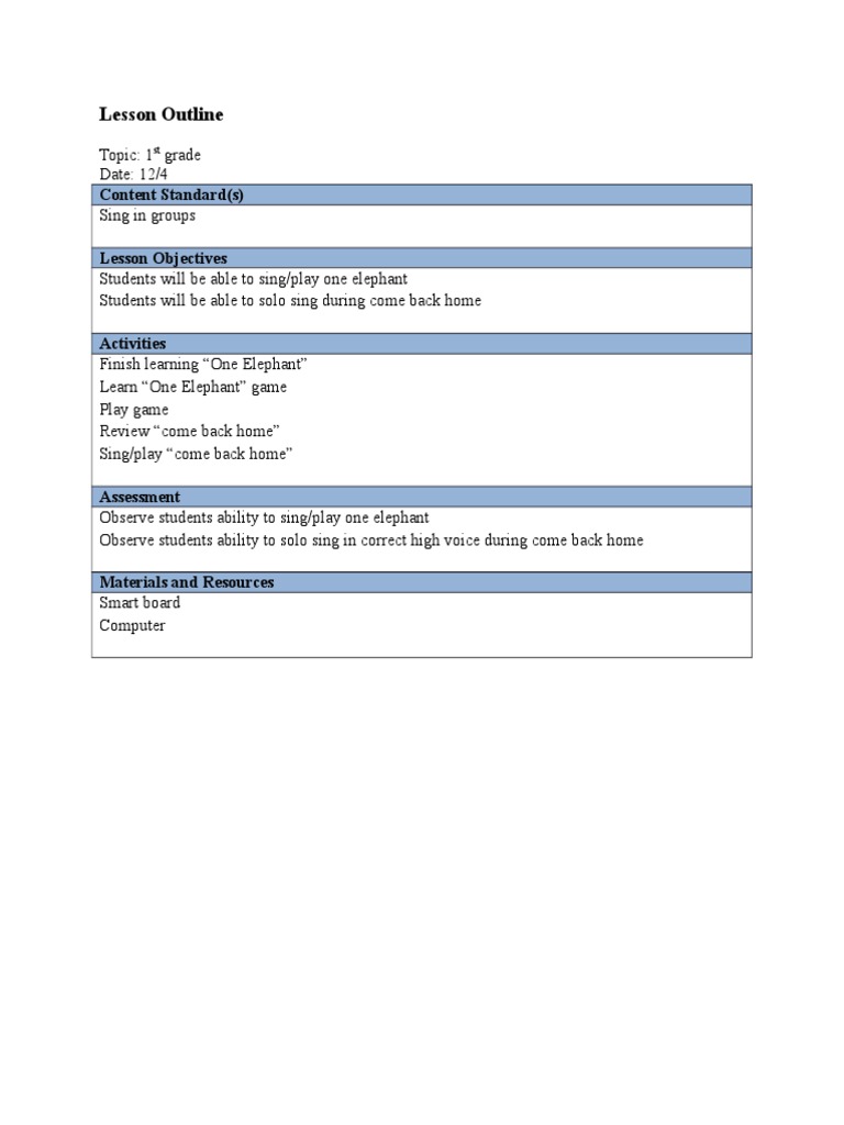 Lesson Outline: Content Standard(s) | PDF | Language Arts & Discipline