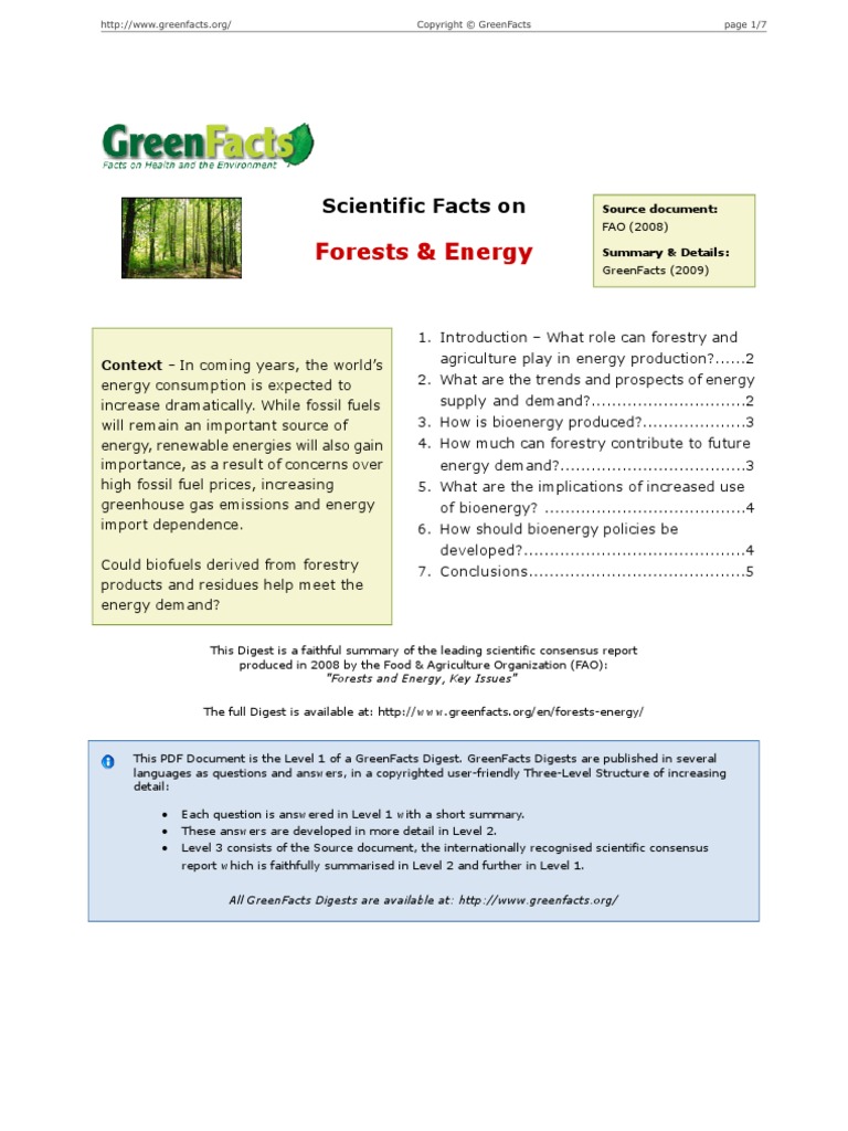 Forests Energy Green Facts | PDF | Biofuel | Bioenergy