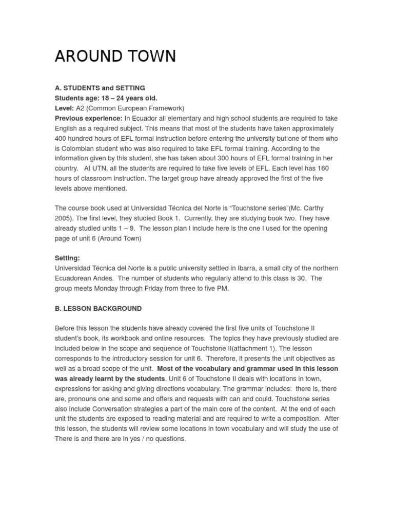 EFL Lesson Plan: Around Town Unit 6 | PDF | Vocabulary | Lesson Plan