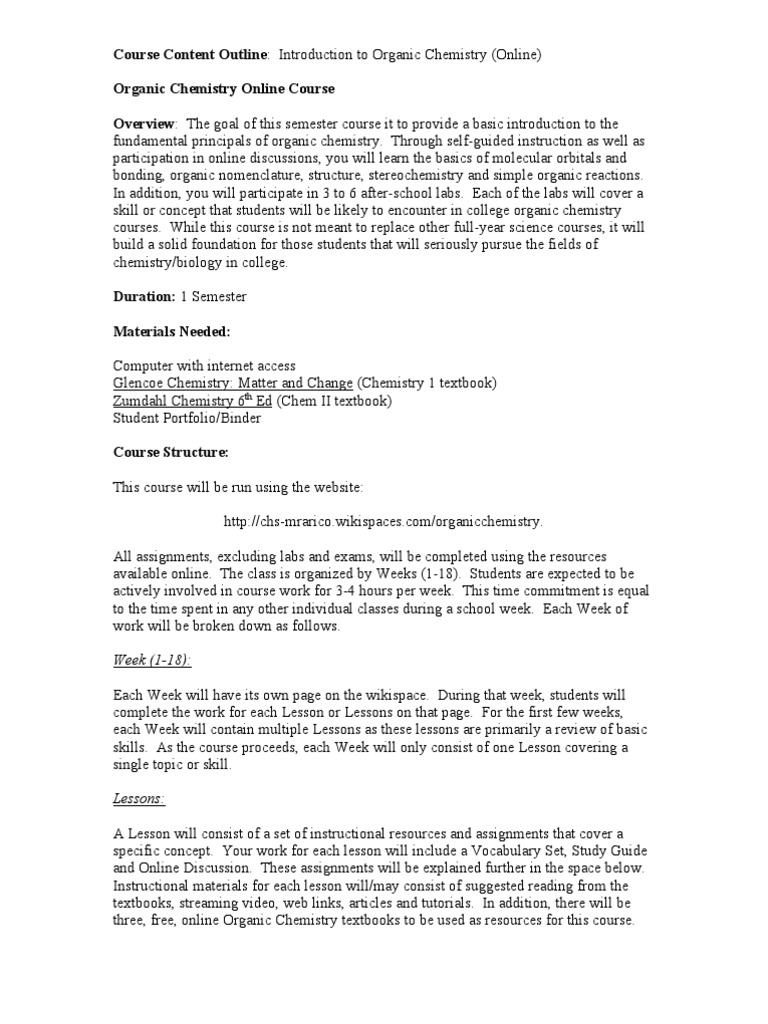Organic Chem Syllabus | PDF | Alkane | Organic Chemistry