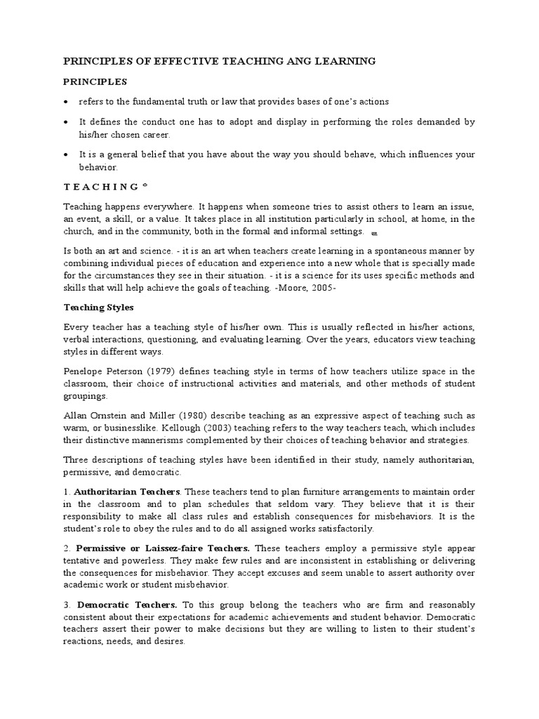 Principles of Effective Teaching & Learning | PDF | Learning | Teachers