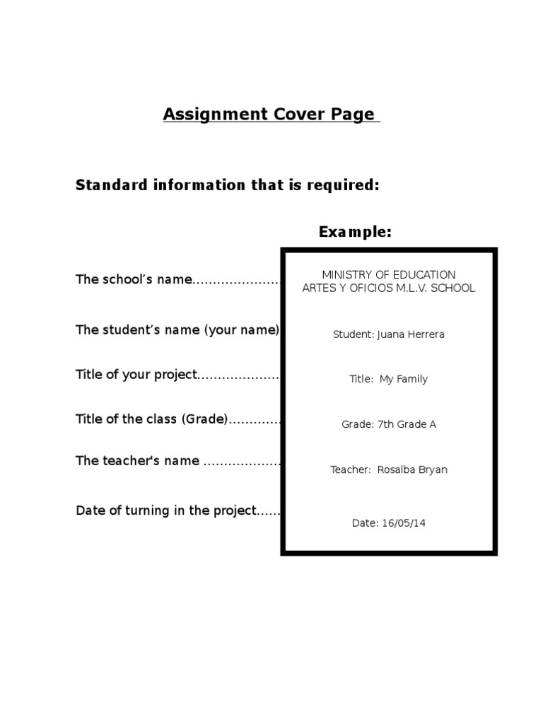 Assignment Cover Page: Standard Information That Is Required: Example ...