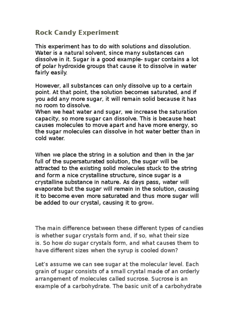 Rock Candy Experiment | PDF | Solution | Dissolution (Chemistry)