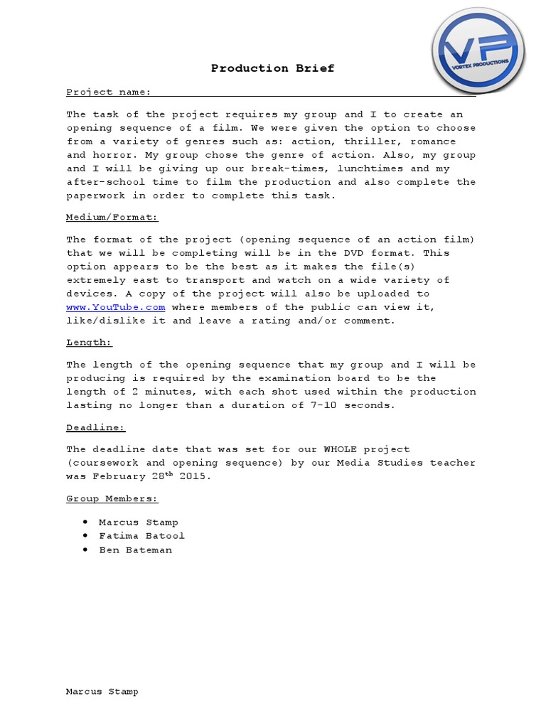 Production Brief: Marcus Stamp | PDF