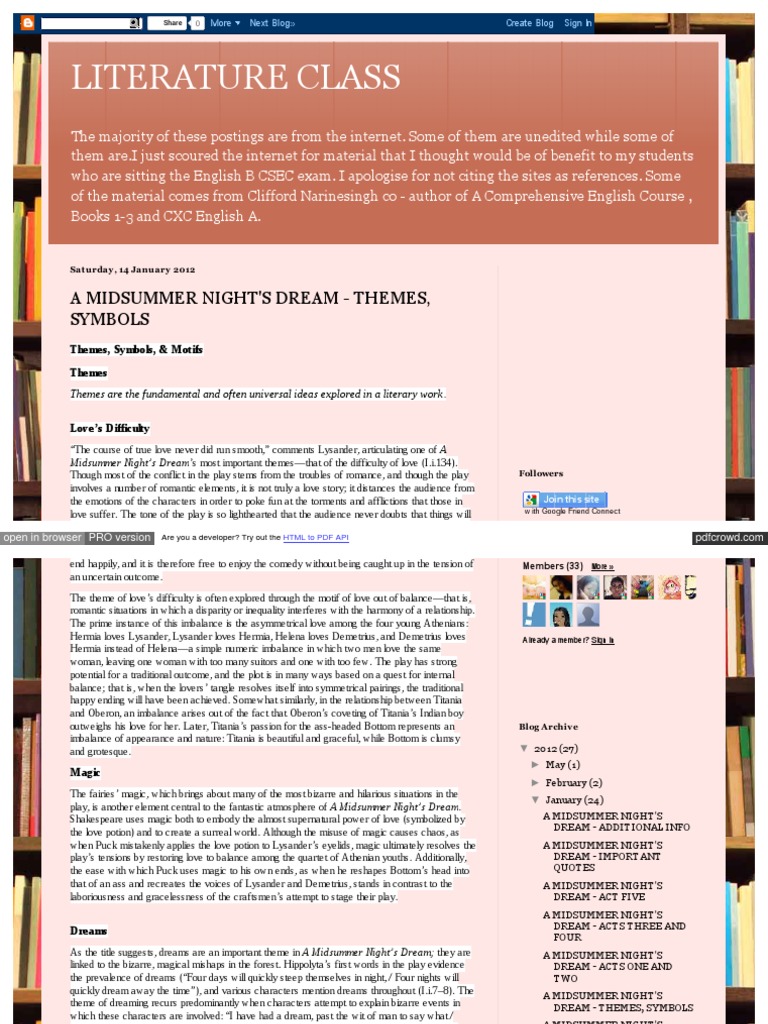 Themes and Symbols in Midsummer Night's Dream | PDF | A Midsummer Night ...