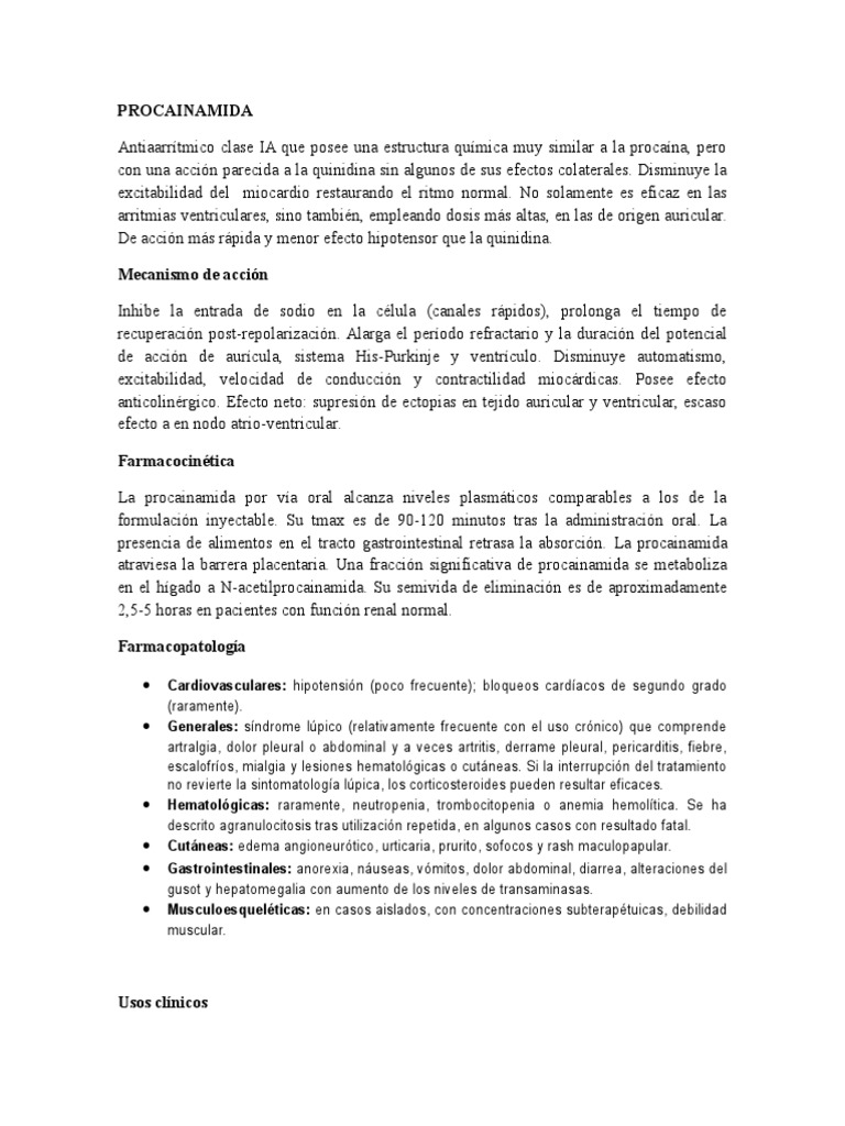 Procainamida: Antiarritmico Clase IA | PDF | Insuficiencia cardíaca ...