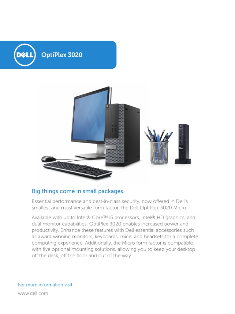 Dell OptiPlex 3020 With Micro Technical Spec Sheet PDF | PDF | Intel ...