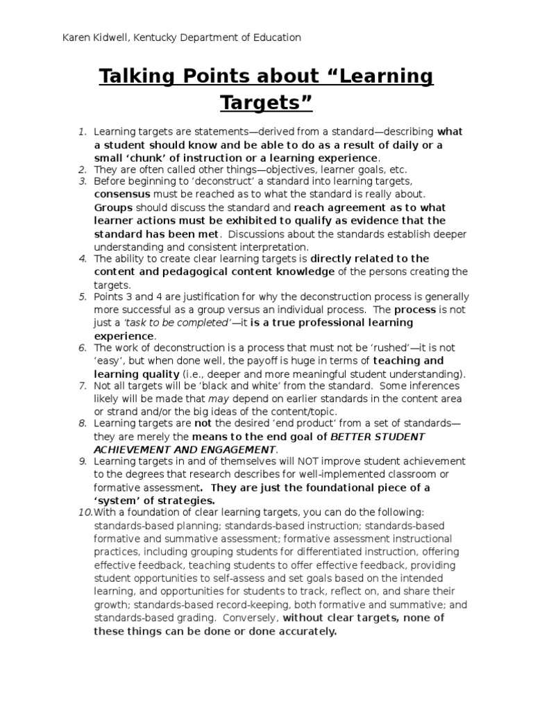 Talking Points About Learning Targets | PDF | Career & Growth | Business