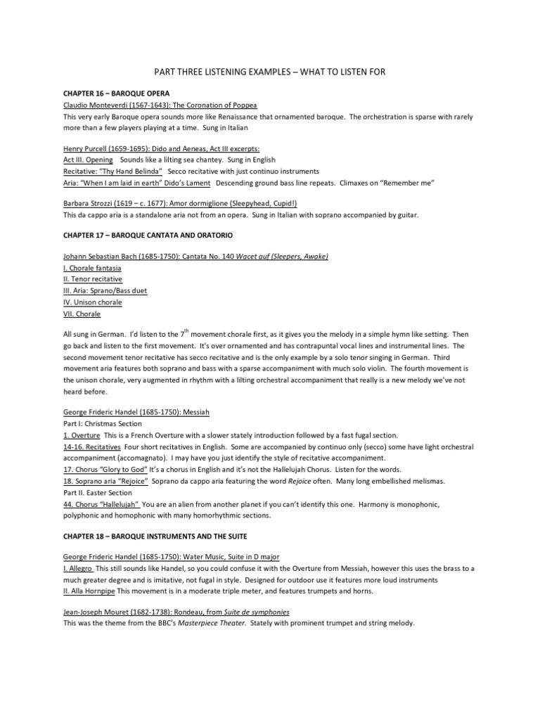 Baroque Music Listening Guide | PDF | Sonata | Concerto