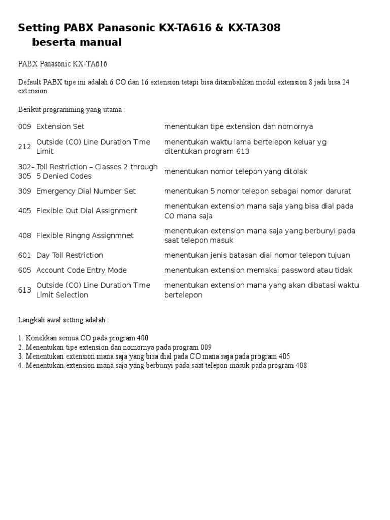 Programing Code PABX Panasonic | PDF | Teknologi & Rekayasa
