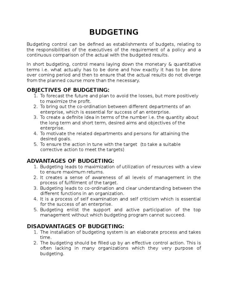 Objectives of Budgeting | PDF | Budget | Inventory