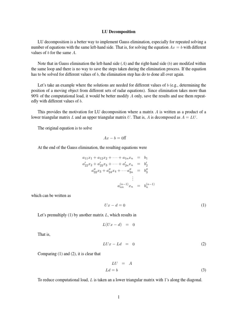 LU Decomp | Download Free PDF | Matrix (Mathematics) | Matrix Theory