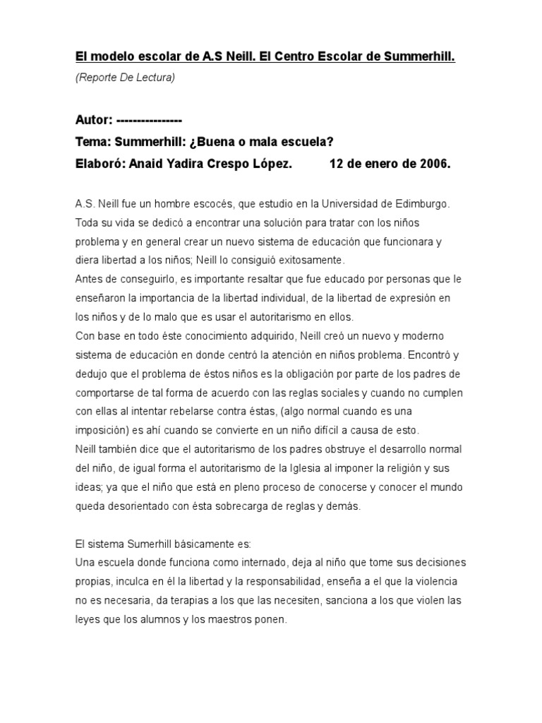 Escuela Summerhill | PDF