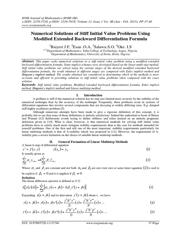 Numerical Solutions of Stiff Initial Value Problems Using Modified Extended Backward ...