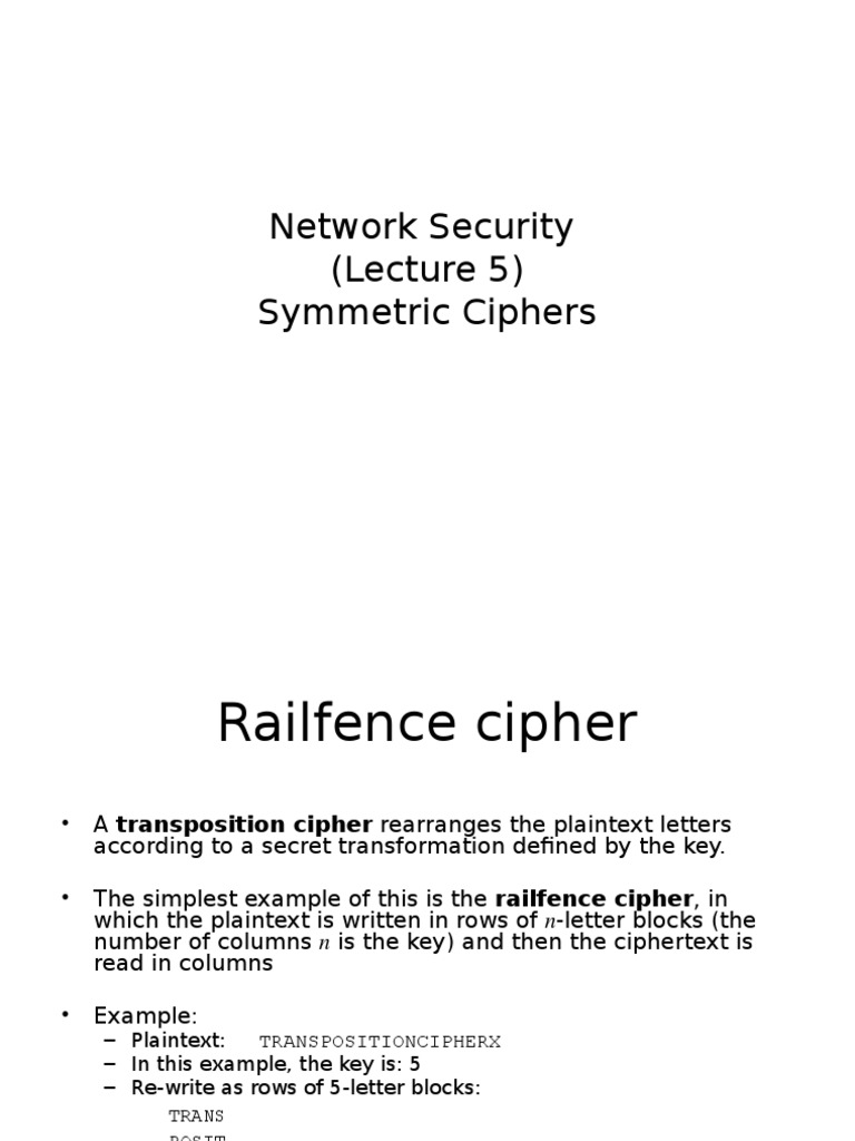 Network Security (Lecture 5) Symmetric Ciphers | PDF | Cipher | Computer Security Exploits