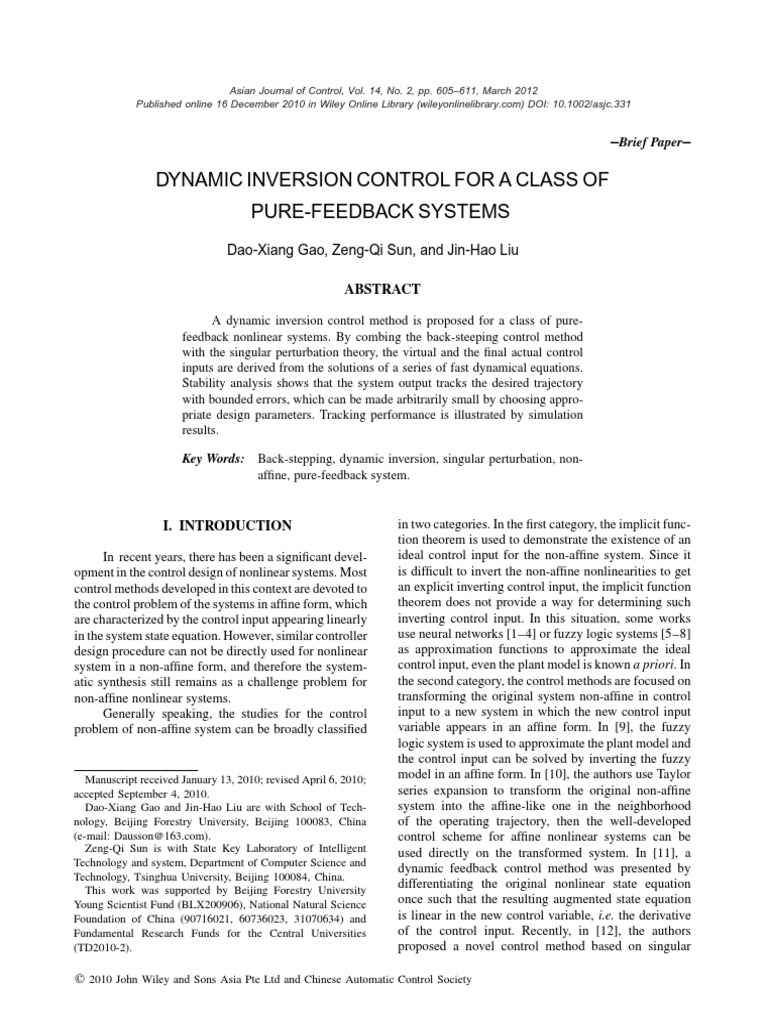 Dynamic Inversion Control For A Class of Pure-Feedback Systems | PDF ...