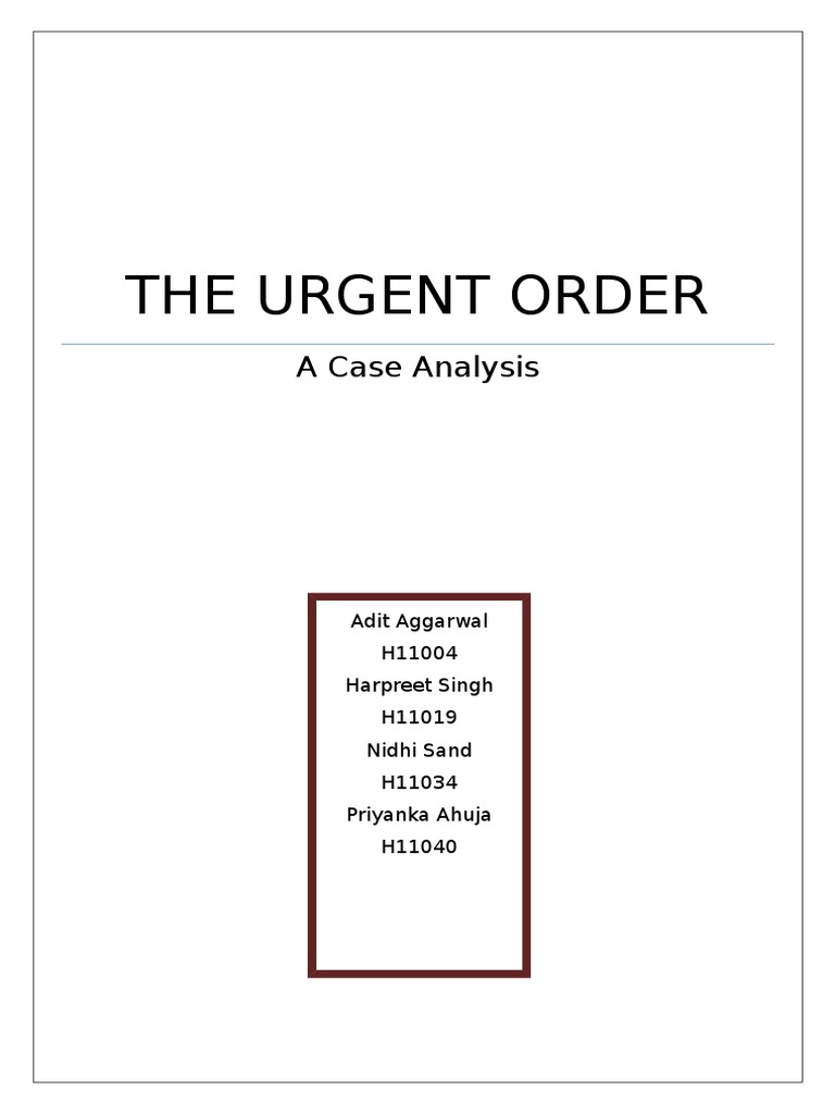 The Urgent Order - FV | PDF | Performance Appraisal | Employment