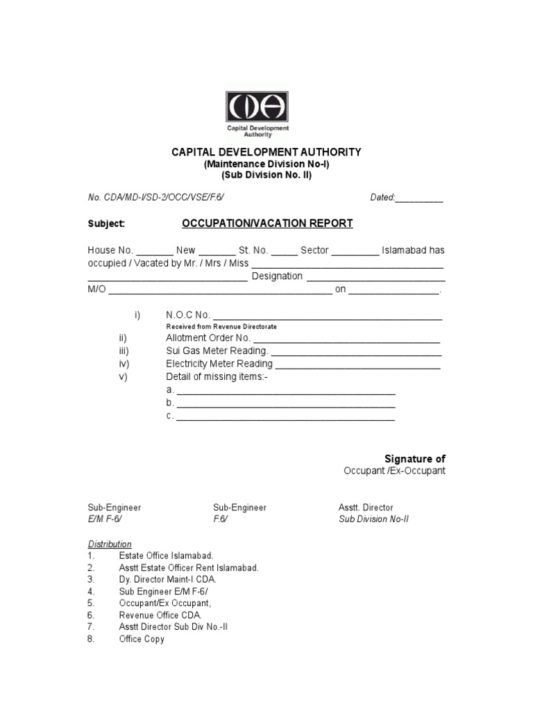CDA Occupation/Vacation Report Form | PDF | Finance & Money Management ...