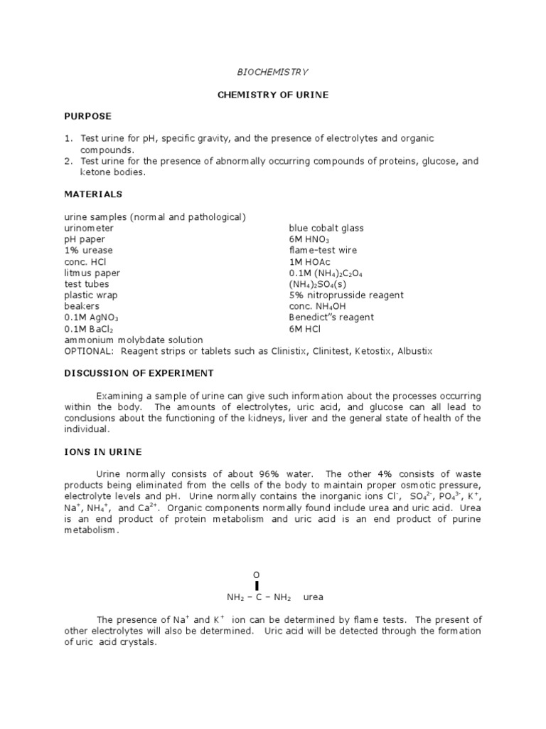 11 Chemistry of Urine 1 | PDF | Urine | Kidney