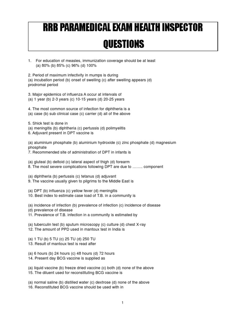 RRB Paramedical Previous Paper 1 PDF | PDF | Vaccines | Infection