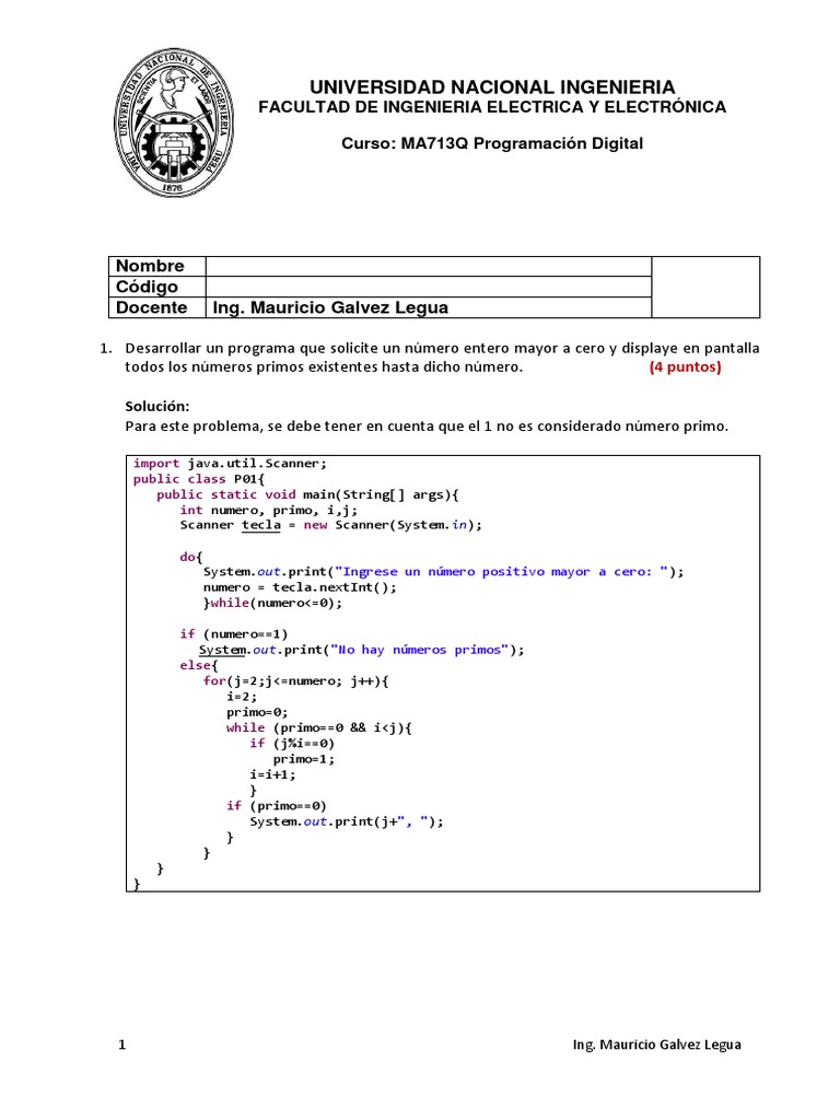 Parcial Java Fiee Uni (Solucionario) | PDF | Java (lenguaje de programación) | Entero