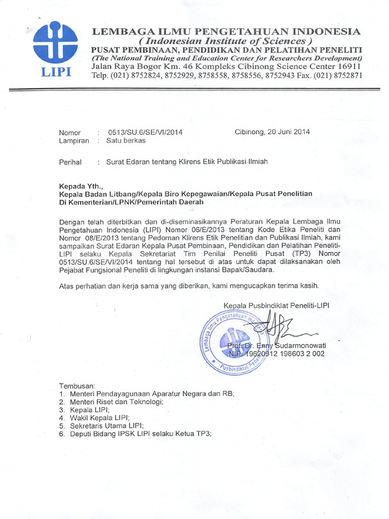 Surat Edaran Klirens Etik Publikasi Ilmiah PDF | PDF