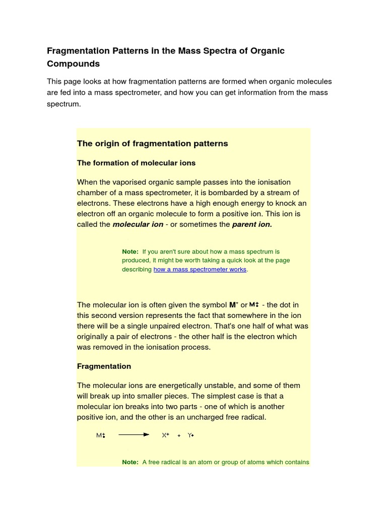 Fragmentation Patterns in The Mass Spectra of Organic Compounds | PDF ...