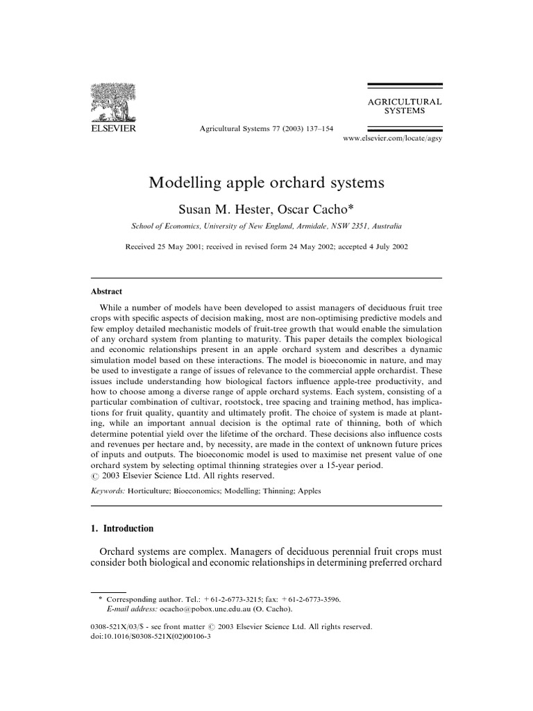 Bioeconomic Modelling of Apple Orchards | PDF | Apple | Mathematical ...