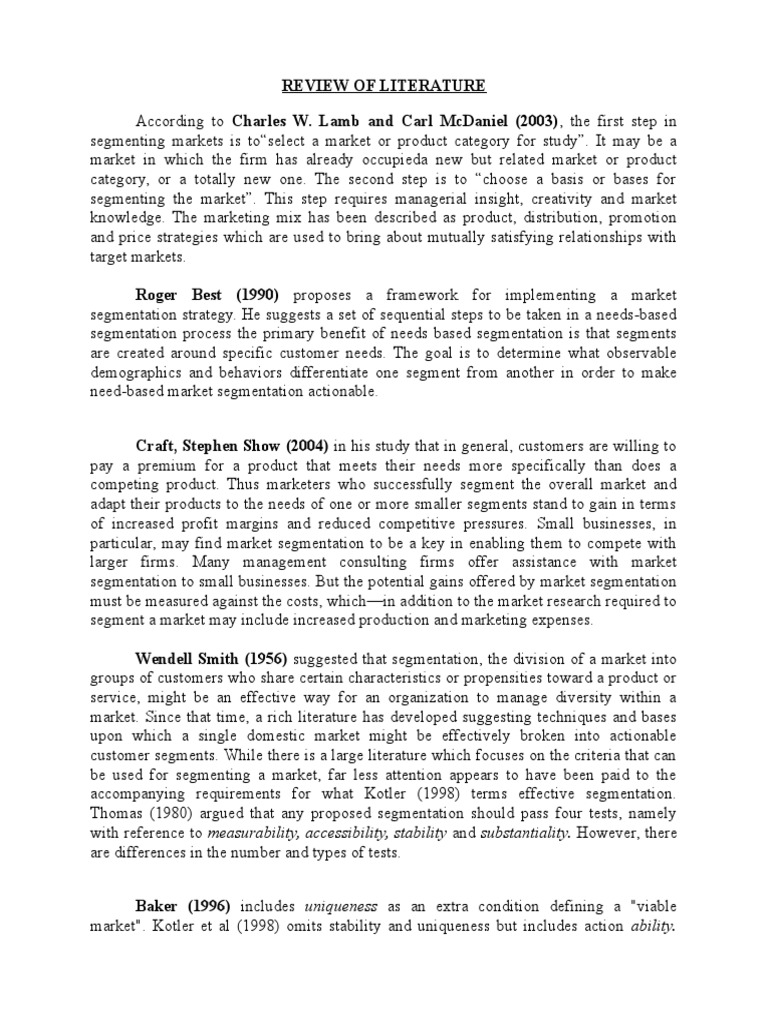 Market Segmentation Literature Review | PDF | Market Segmentation ...