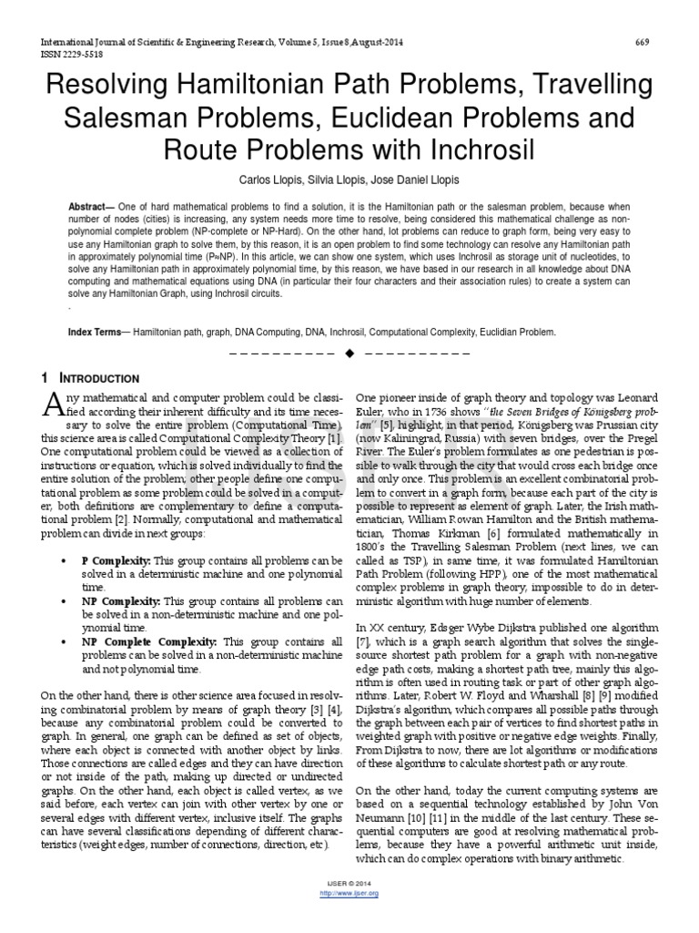 Resolving Hamiltonian Path Problems Travelling Salesman Problems | PDF